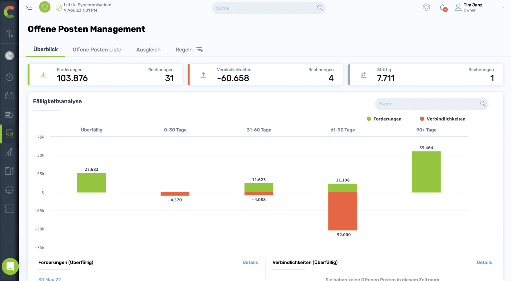 Open item list: Monitor debtors and creditors